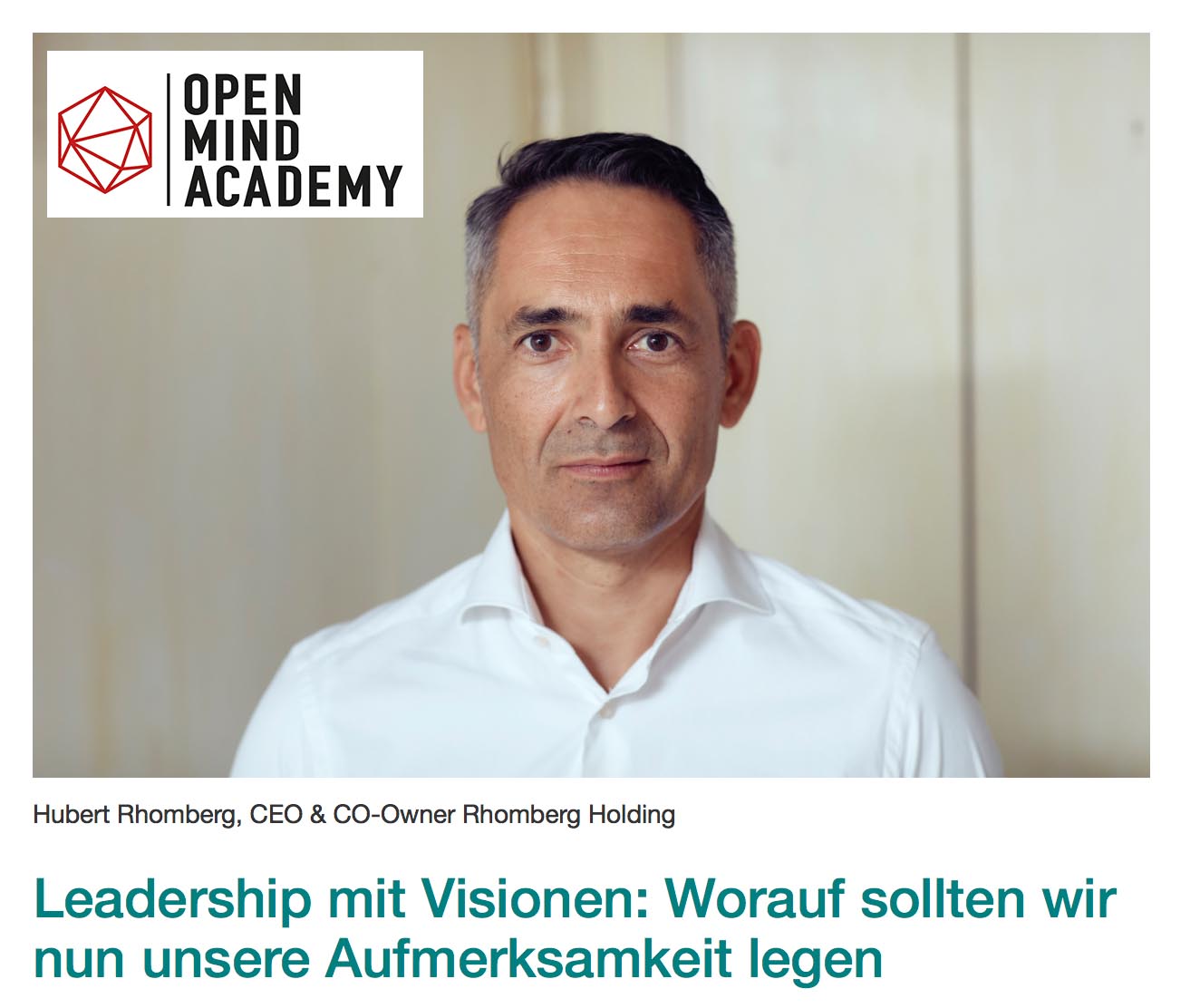Live Talk mit Hubert Rhomberg: Leadership mit Vision - Open Mind Academy